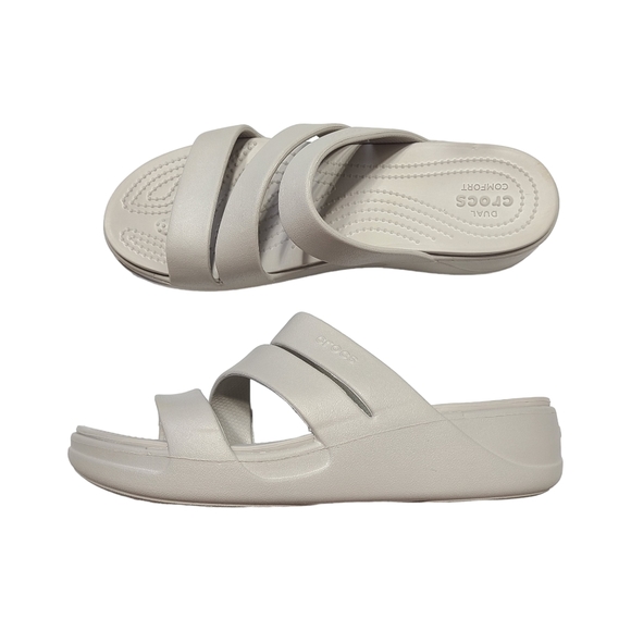 CROCS | Shoes | Crocs Monterey Strappy Wedge Sandal Platinum | Poshmark
